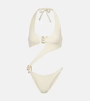 SAME Halter Spiral Cut Out Swimsuit - Beige
