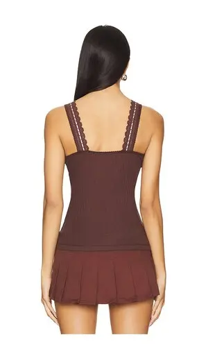 Free People Only You Ribbed Lace Trim Tank - Brown