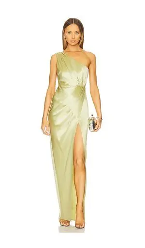 SAU LEE Preston One-shoulder Gown - Sage