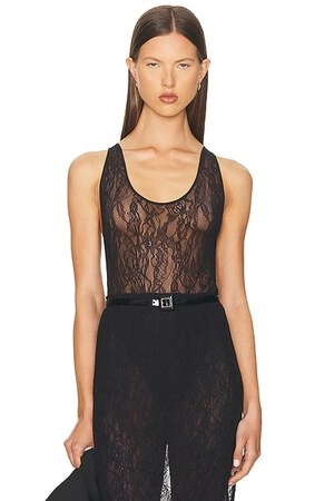 Wardrobe.NYC Lace Tank Bodysuit - Black