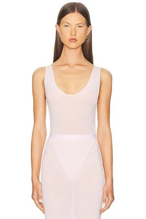 Wardrobe.NYC Sheer Tank Bodysuit - Blush