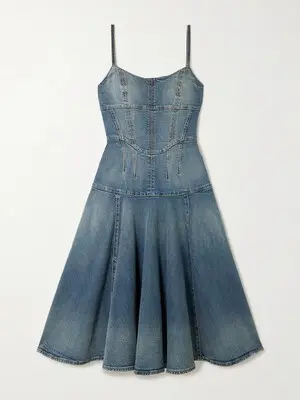 Alexander McQueen Paneled Denim Midi Dress - Blue