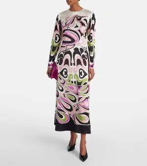 La DoubleJ Clingy Swing Printed Satin Midi Dress