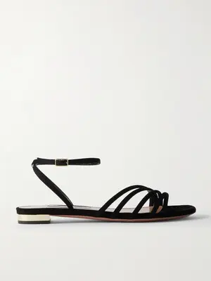 AQUAZZURA Latour Suede Sandals With Gold Tone Heel - Black