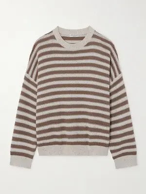 Brunello Cucinelli Sequin-embellished Striped Cotton-blend Sweater