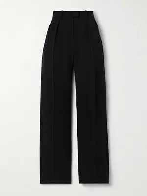 THE ROW Alfidis Pleated Cotton-crepe Wide-leg Trousers - Black