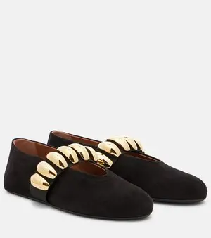Alaïa Embellished Suede Ballet Flats - Black