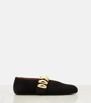 Alaïa Embellished Suede Ballet Flats - Black