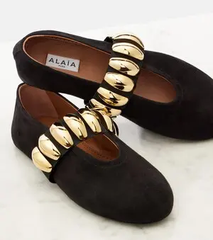 Alaïa Embellished Suede Ballet Flats - Black
