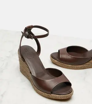 Brunello Cucinelli Leather Espadrille Wedges