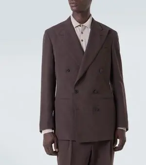 SAMAN AMEL Double-breasted Linen Canvas Blazer