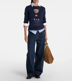Polo Ralph Lauren Polo Bear Intarsia Cotton And Linen Sweater - Blue