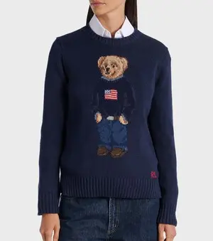 Polo Ralph Lauren Polo Bear Intarsia Cotton And Linen Sweater - Blue