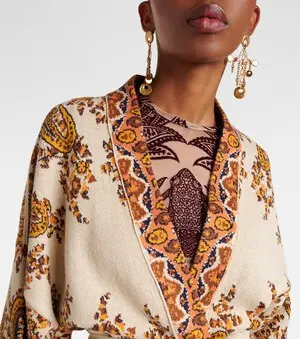 Etro Jacquard Cotton-blend Wrap Cardigan In Beige/multicolour
