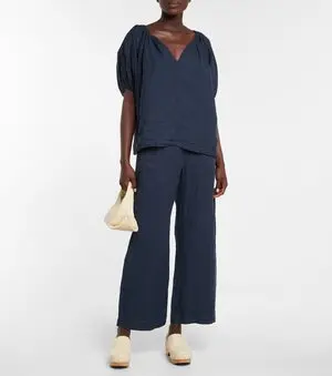 Velvet By Graham & Spencer Lola Linen Wide Leg Trousers - Blue