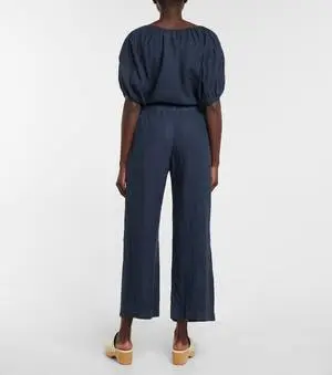 Velvet By Graham & Spencer Lola Linen Wide Leg Trousers - Blue