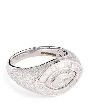 Shay Diamond And Gold Evil Eye Ring - White