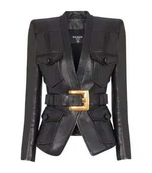 Balmain Belted Leather Jacket