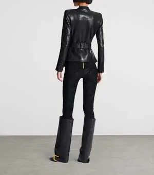 Balmain Belted Leather Jacket