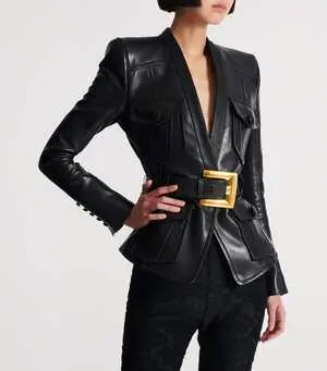 Balmain Belted Leather Jacket