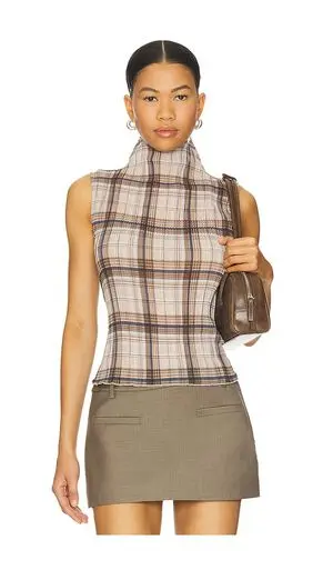 Lioness LIONESS Sleeveless Turtleneck Top With Pleated Fabric Tan