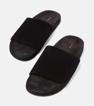 THE ROW Hugh Suede Slides - Black