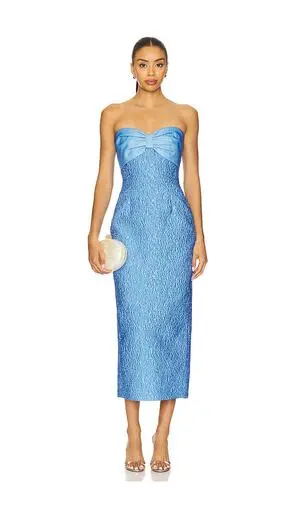 SAU LEE Strapless Bow Bodice Jacquard Dress - Blue