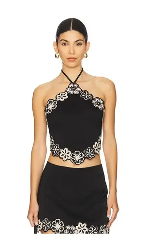 Tularosa Melani Halterneck Top With Floral Embroidery