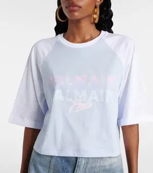 Balmain Logo Cropped Cotton Jersey T-shirt