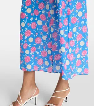 Rixo Carpi Floral Silk Midi Skirt