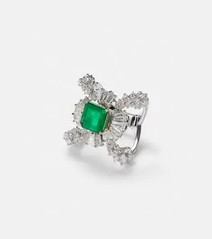 Yeprem 18kt White Gold Diamond And Emerald Ring - Silver
