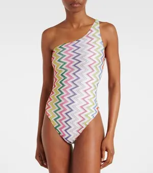 Missoni Zigzag One-shoulder Lame Swimsuit - Multicoloured