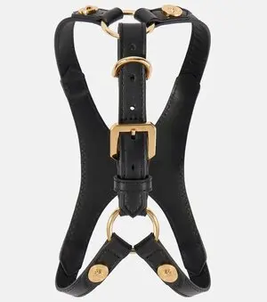 Versace Leather Dog Harness With Gold Hardware - Black