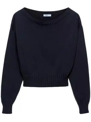 Prada Cotton Boat-neck Sweater With Ribbed Trim