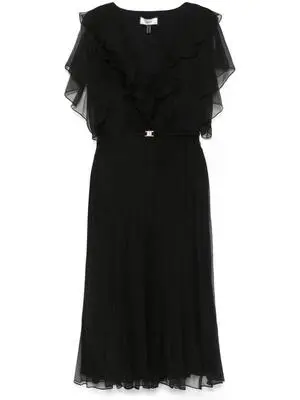 NISSA Floral-appliqué Silk Midi Dress