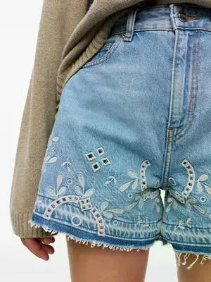 GANNI Embroidered Denim Shorts