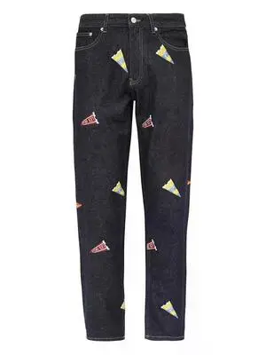LES DEUX Straight-leg Jeans With Pennant Print