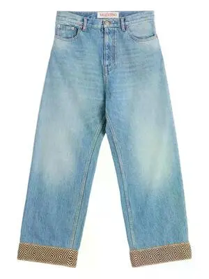 Valentino Garavani Wide-leg Jeans With Jacquard Hem