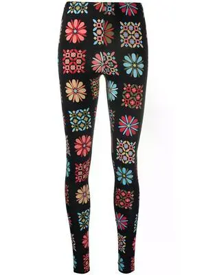 La DoubleJ Floral Stretch Leggings - Black
