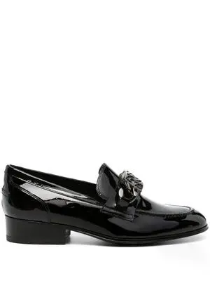 Casadei Buckle-embellished Patent Leather Loafers - Black