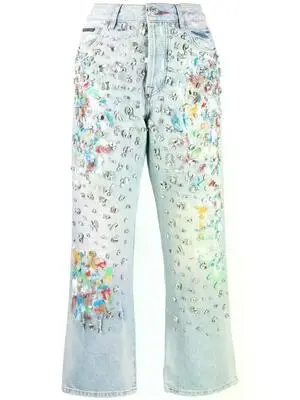 Philipp Plein Cropped Rhinestone-embellished Jeans