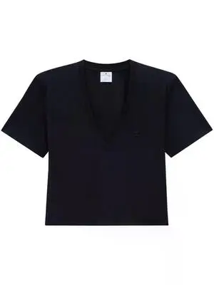 COURREGES Logo-appliqué Cotton T-shirt - Black