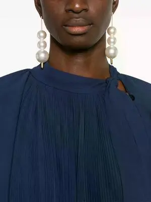 NISSA Pleated Midi Dress With Front Tie Detail - Blue