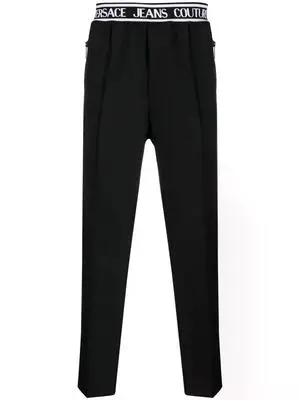 Versace Cotton Logo Waistband Trousers - Black