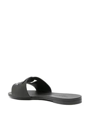 Dolce & Gabbana Embossed Logo Cut-out Flat Slides - Black