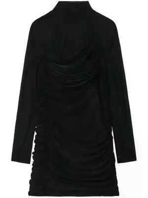Helmut Lang Ruched Mock Neck Long Sleeve Mini Dress - Black