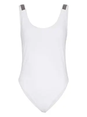 Brunello Cucinelli Brunello Cucinelli Monili Chain-Embellished Scoop Neck Swimsuit White