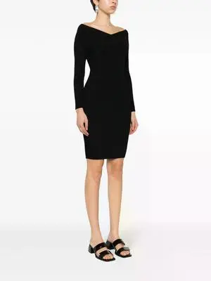Alberta Ferretti Ribbed Knit V-neck Dress