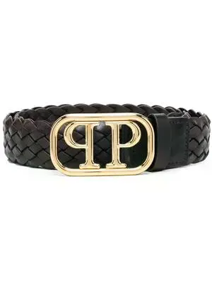 Philipp Plein Braided Logo Buckle Belt - Brown