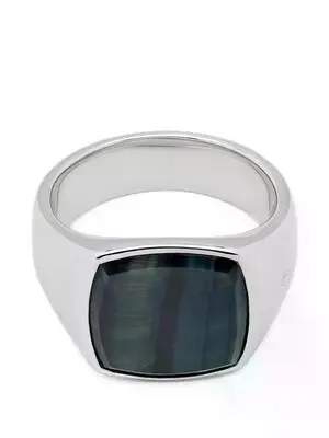 Tom Wood Cushion Blue Hawk Eye Signet Ring - Silver